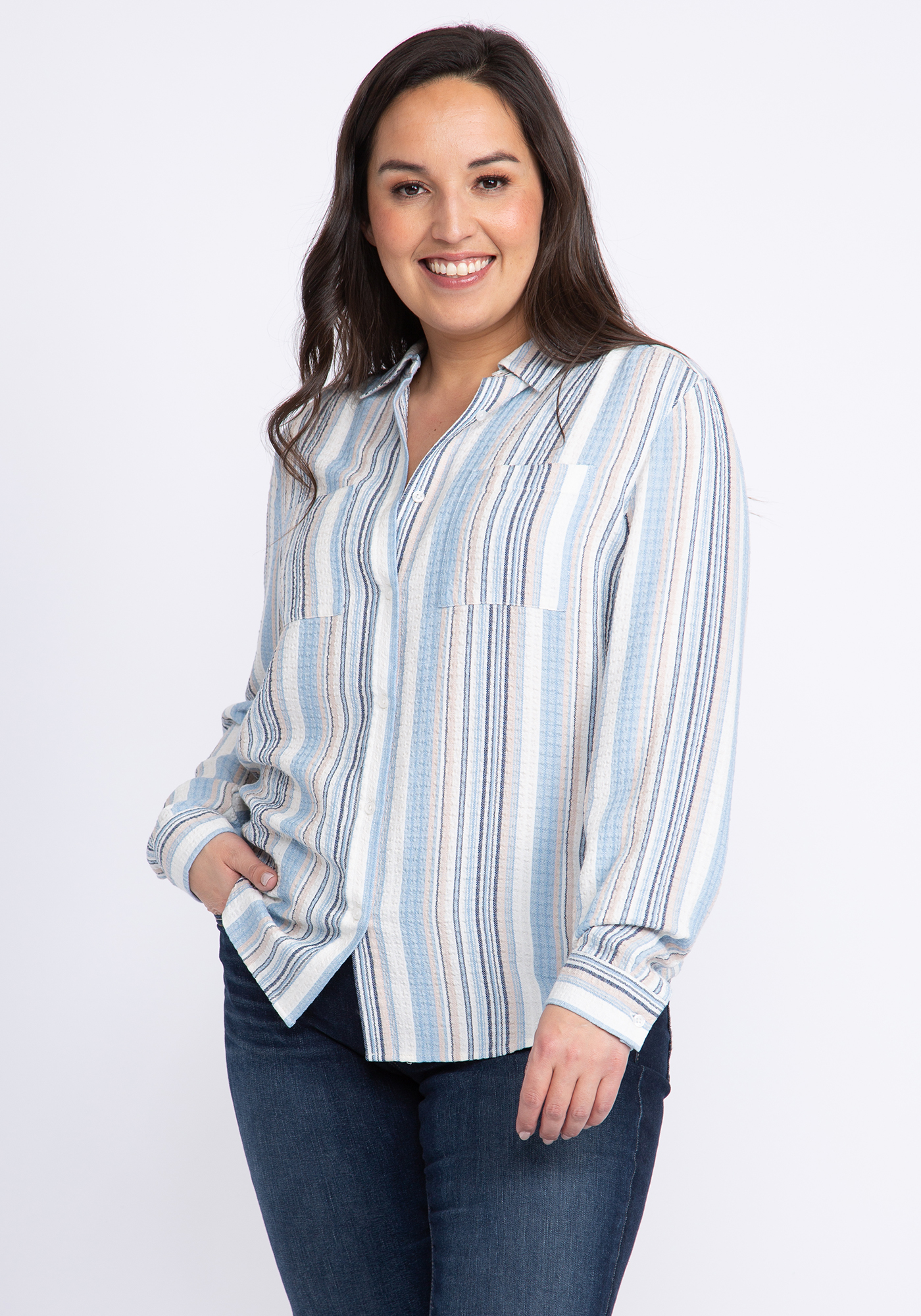 maude textured button front shirt Bootlegger 2000005886